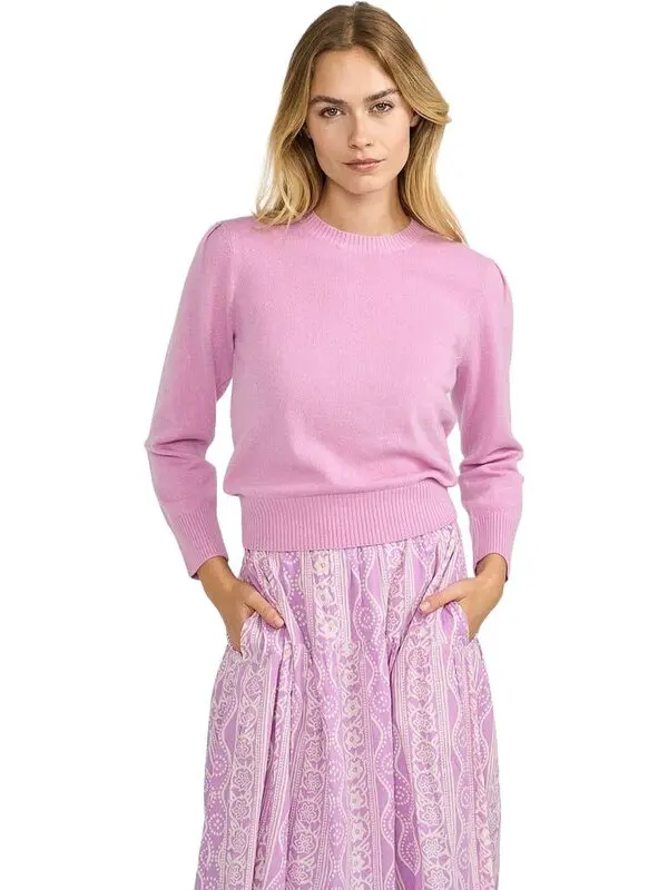 MAREA Cashmere Crewneck Sweater With Puff Sleeves - Lilac