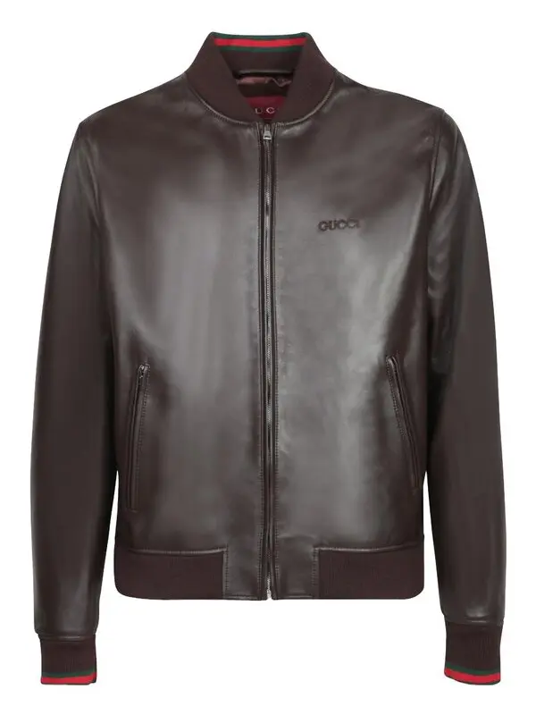 Gucci Leather Bomber Jacket - Brown