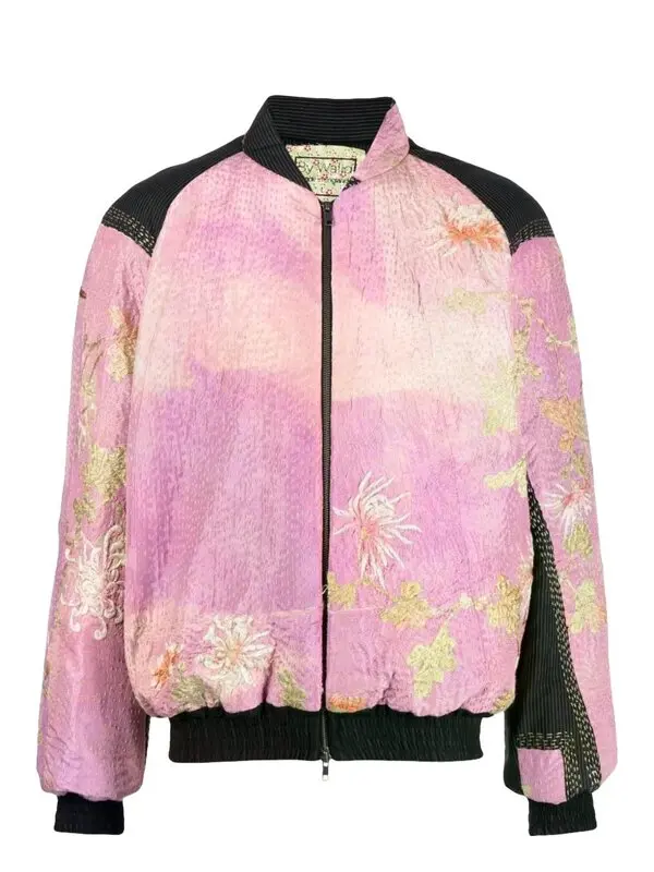 By Walid Floral-embroidered Bomber Jacket - Pink