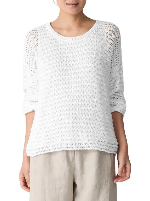 Eileen Fisher Oversized Crewneck Organic Cotton Sweater - White