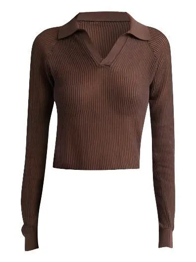 Paloma Wool Dandy Open Stitch Long Sleeve Polo - Brown