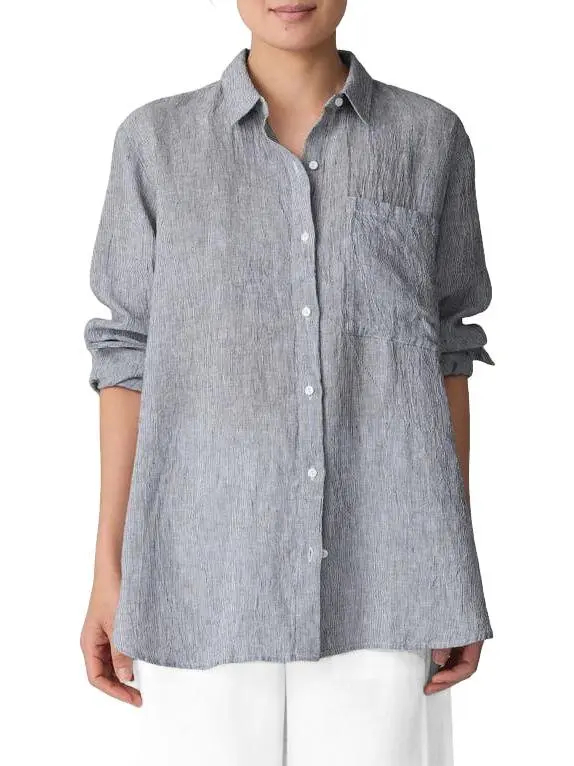 Eileen Fisher Oversized Organic Linen Button-up Shirt - Ink