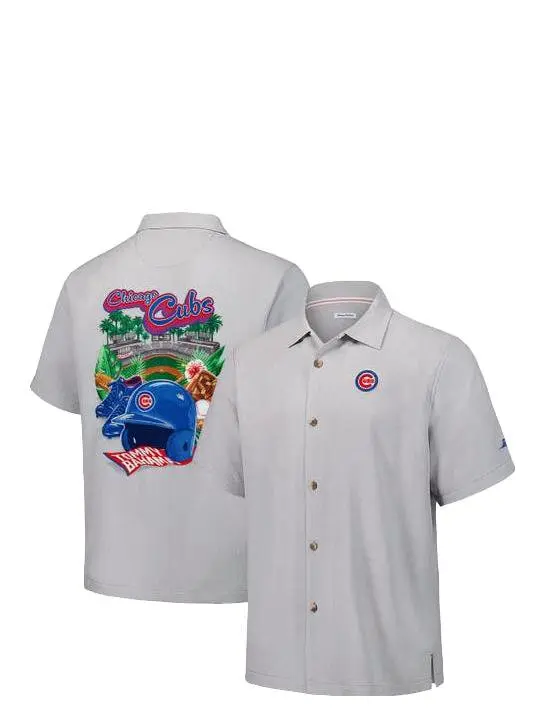 Tommy Bahama Chicago Cubs Hit And Run Silk Camp Button-up Shirt - Gray