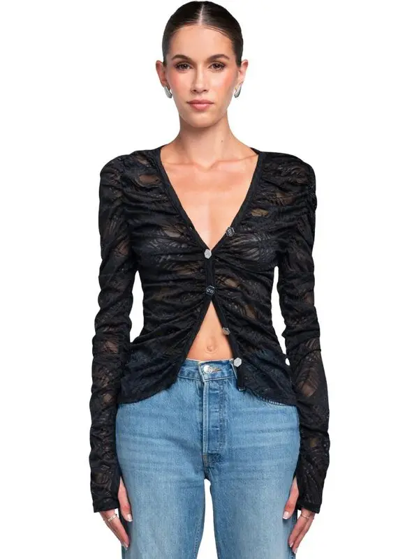OW Lace Button-up Cardigan - Black