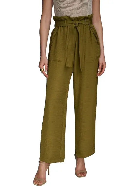Donna Karan New York Paperbag Waist Straight Leg Pants - Smoky Olive