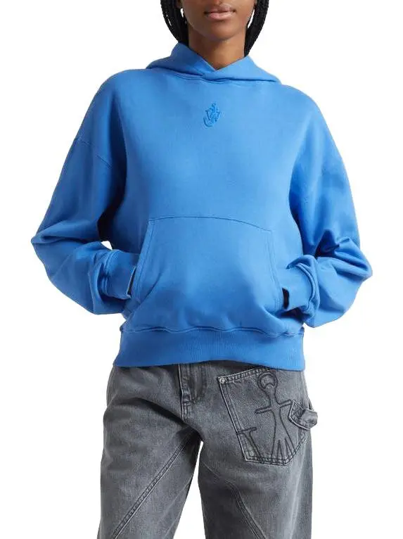 JW Anderson Anchor Logo Embroidered Crop Hoodie - 727 Bright Blue