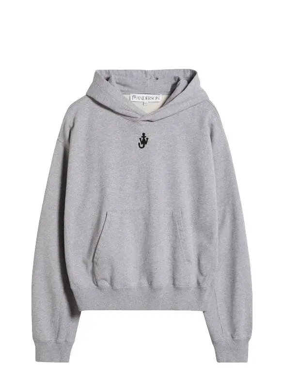 JW Anderson Anchor Logo Embroidered Crop Hoodie - 907 Grey Melange