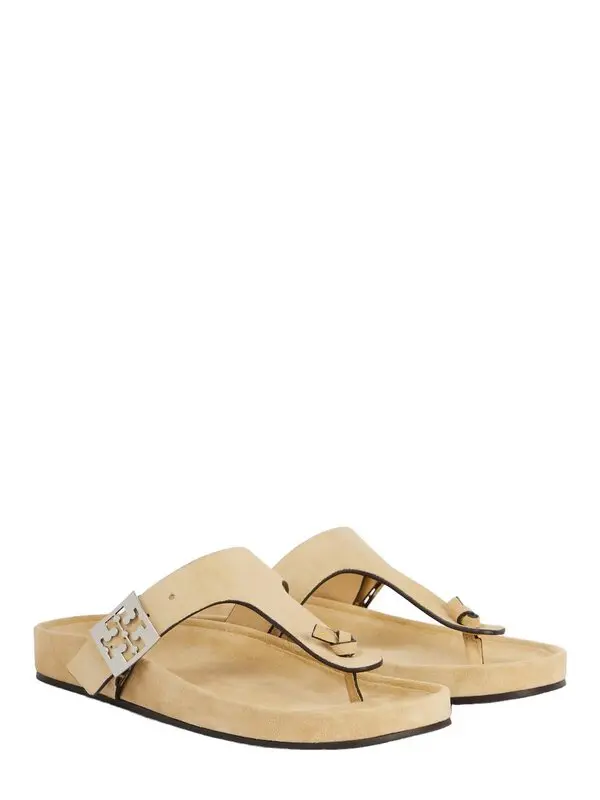 Tory Burch Double T Suede Thong Sandal - Beige