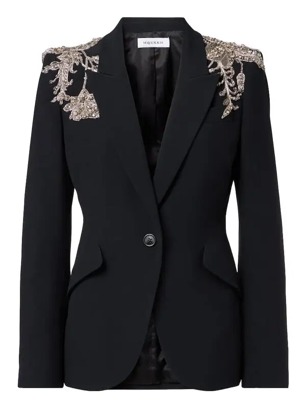 Alexander McQueen Embellished Crepe Blazer - Black