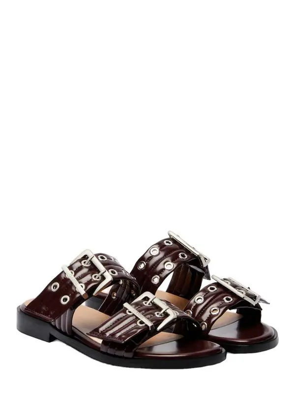 GANNI Feminine Buckle Sandals - Brown