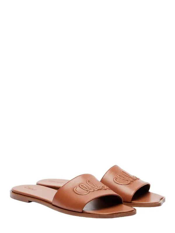 Chloé Flower Leather Slides - Brown