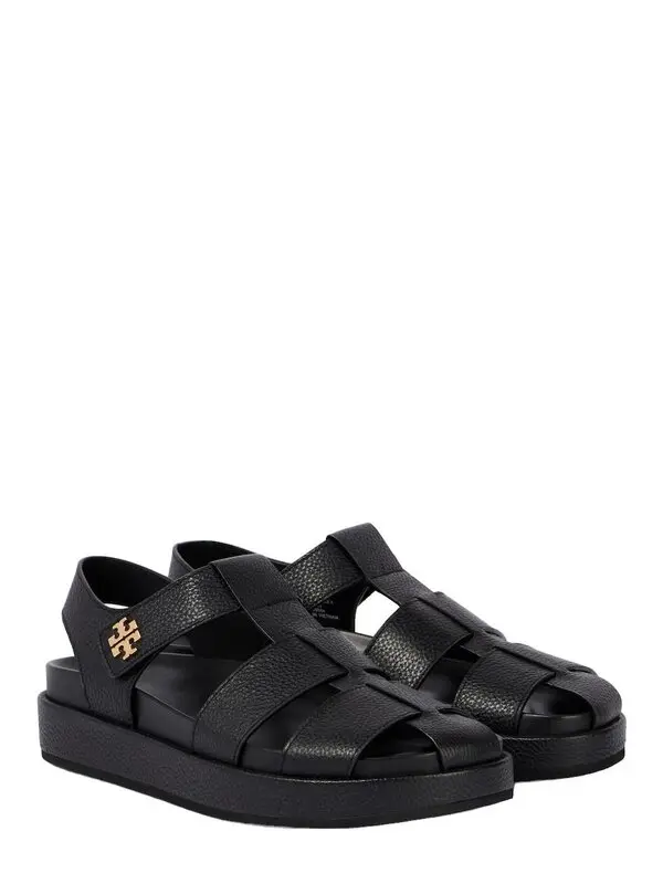 Tory Burch Double T Leather Fisherman Sandals - Black
