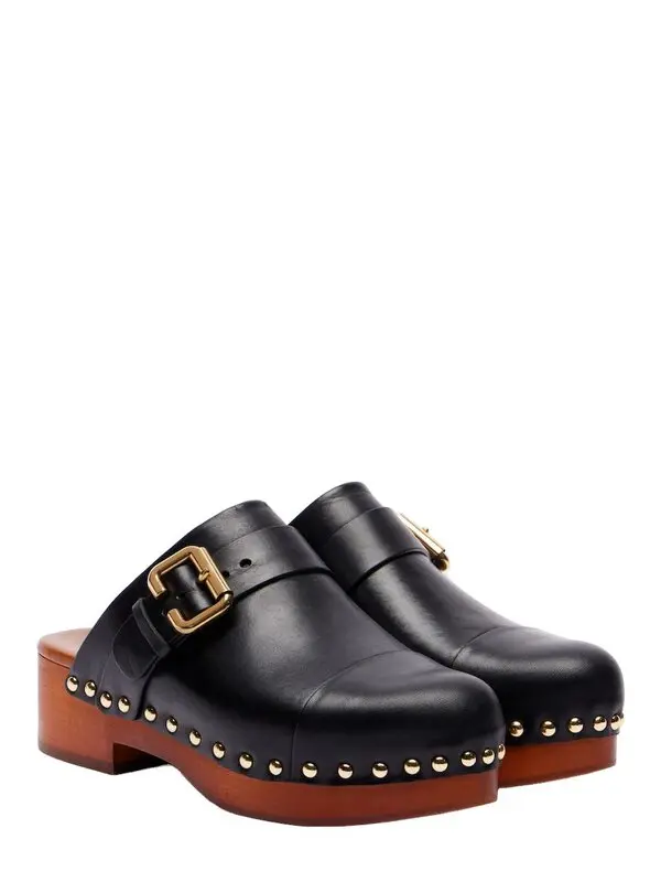 Chloé Jeannette Embellished Leather Clogs - Black