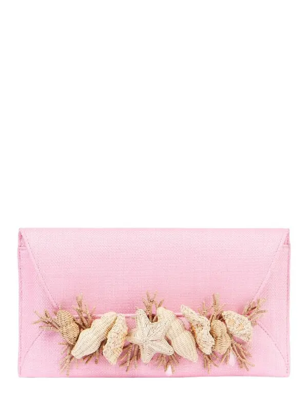 AQUAZZURA Marea Small Raffia-trimmed Clutch - Pink