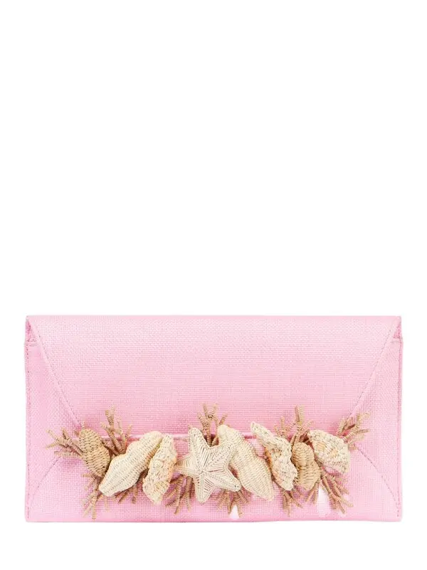 AQUAZZURA Marea Small Raffia-trimmed Clutch - Pink
