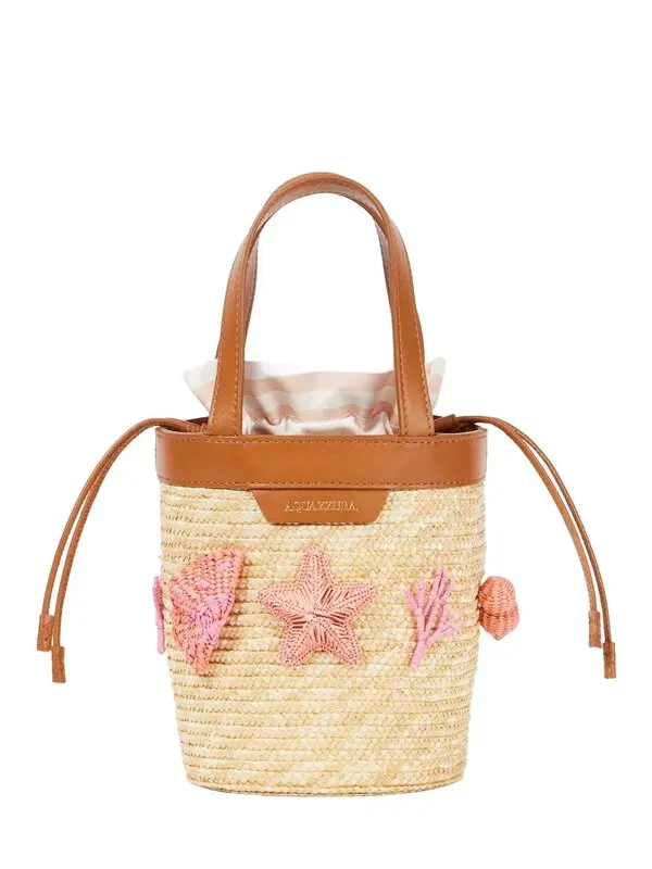 AQUAZZURA Marea Small Raffia Bucket Bag - Beige