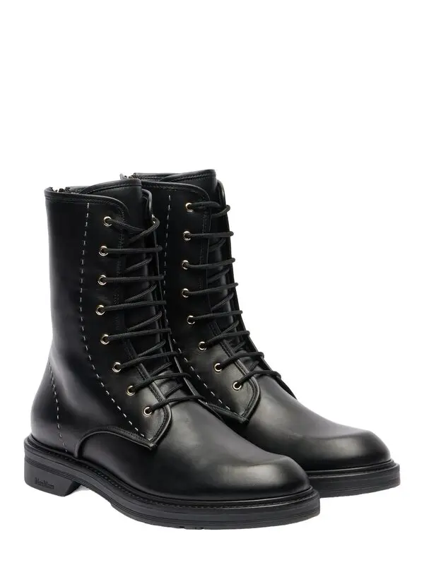 Max Mara Urbancombat Leather Combat Boots - Black