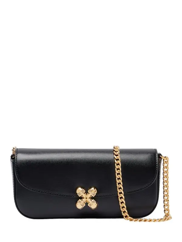Alexander McQueen Skull Flower Leather Shoulder Bag - Black