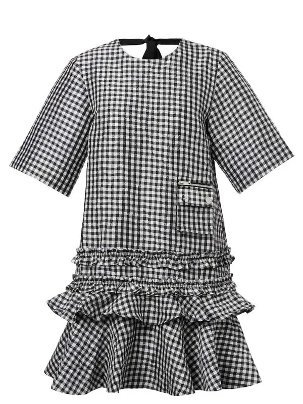 GANNI Gingham Ruffled Minidress - Black