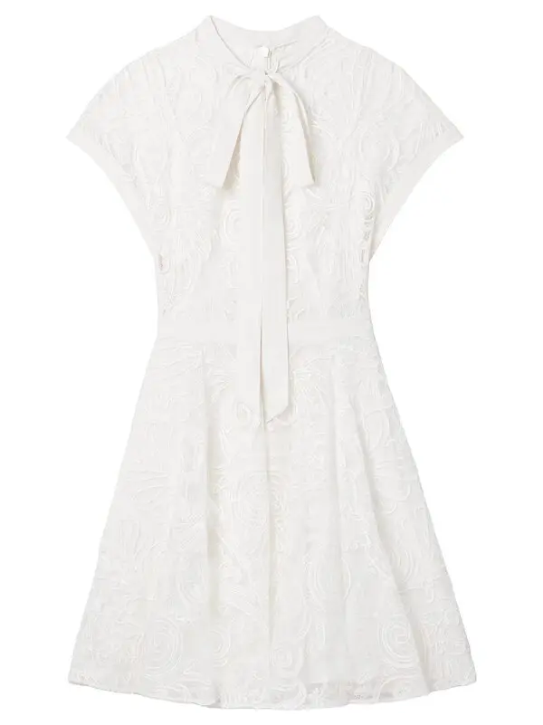 Zuhair Murad Tie-detailed Corded Lace Mini Dress - White