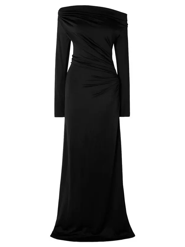 Victoria Beckham Off-the-shoulder Draped Satin Gown - Black