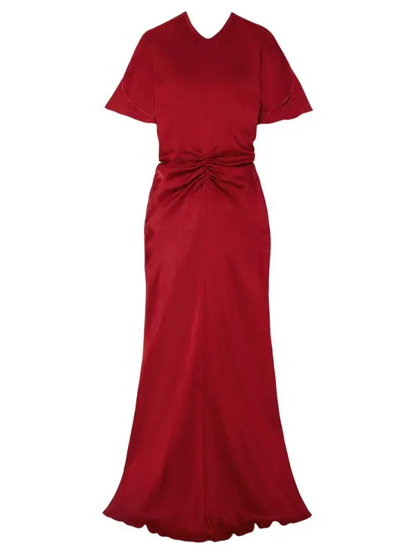 Victoria Beckham Gathe Satin Gown - Red