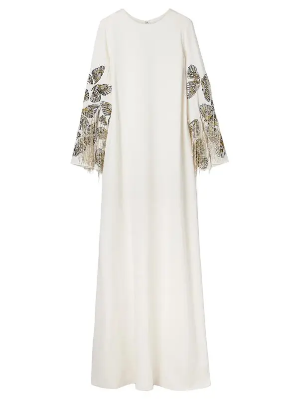 Oscar De La Renta Embroidered Embellished Silk-blend Crepe Gown - Ivory