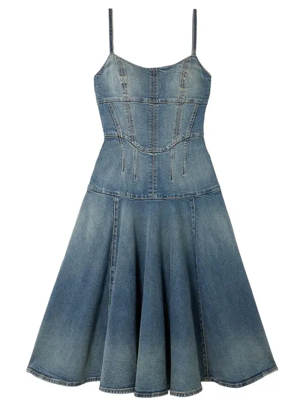 Alexander McQueen Paneled Denim Midi Dress - Blue