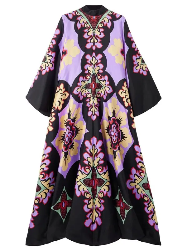 La DoubleJ Icon Magnifico Draped Printed Silk-twill Maxi Dress - Purple