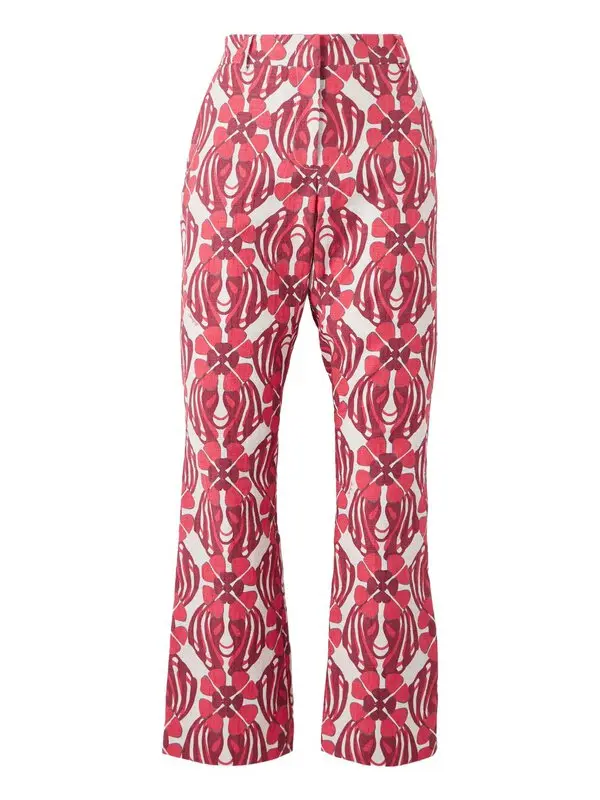 La DoubleJ 24/7 Cropped Printed Stretch-cotton Tweed Flare Pants - Red