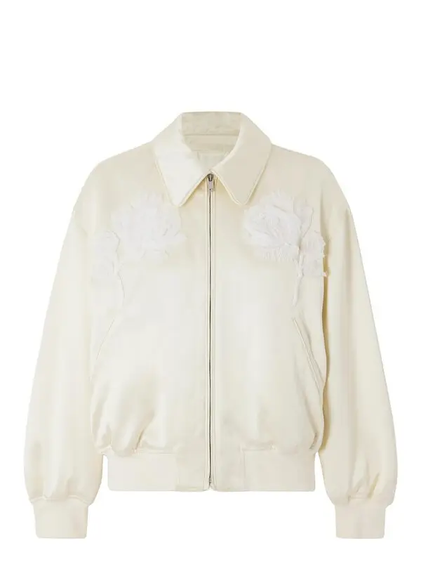 JIL SANDER Embroidered Satin-twill Bomber Jacket - Cream