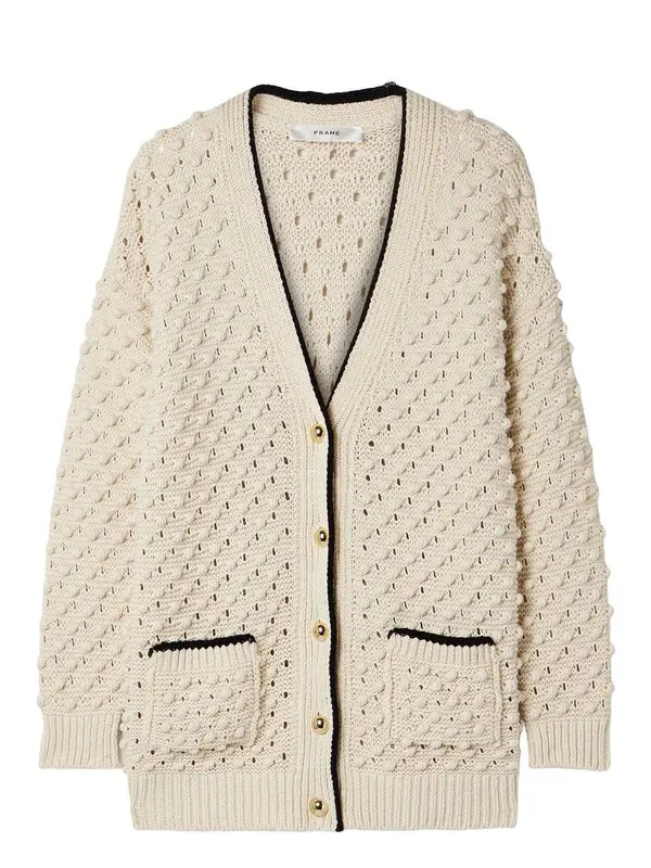FRAME The Bauble Textured-knit Cotton Cardigan - Cream