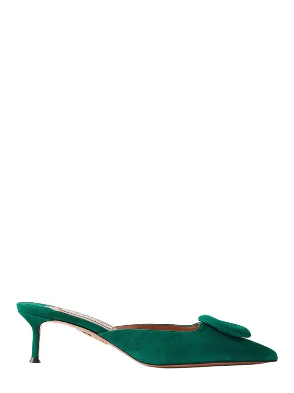 AQUAZZURA The Hoop 50 Suede Mules - Green
