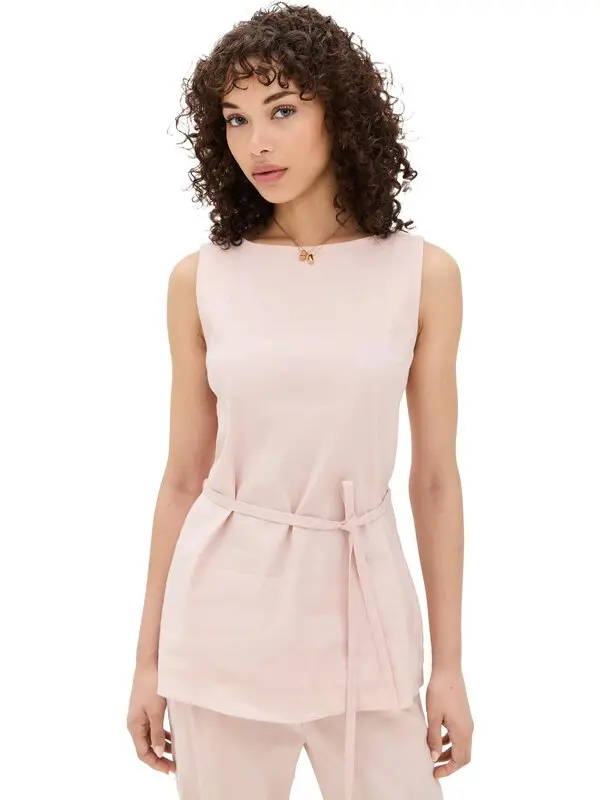 Rag & Bone Linen Tunic With Self-tie Belt - Rose