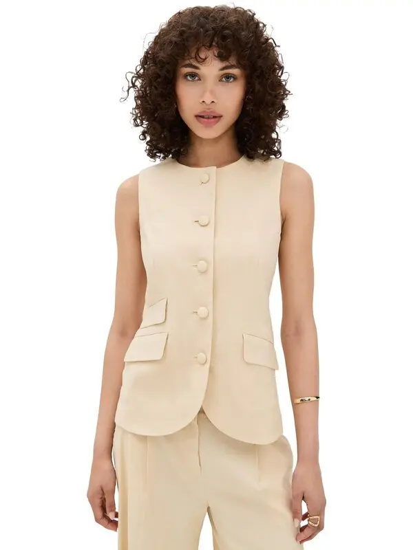 Rag & Bone Linen Blend Button Detailed Vest - Light Tan