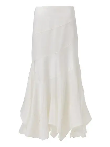 LEEM Fitted Layered Woven Midi Skirt - White