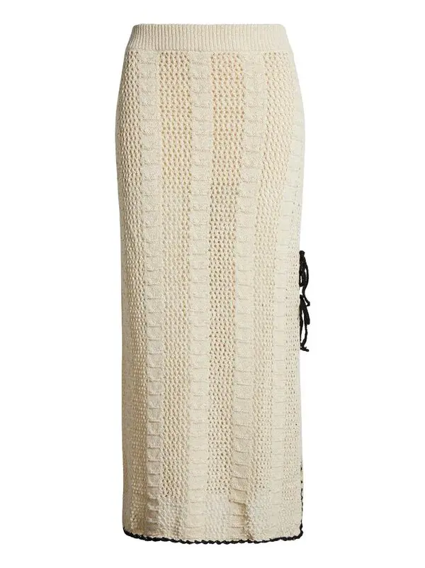 Elan Open Stitch Maxi Skirt - Natural Black Border