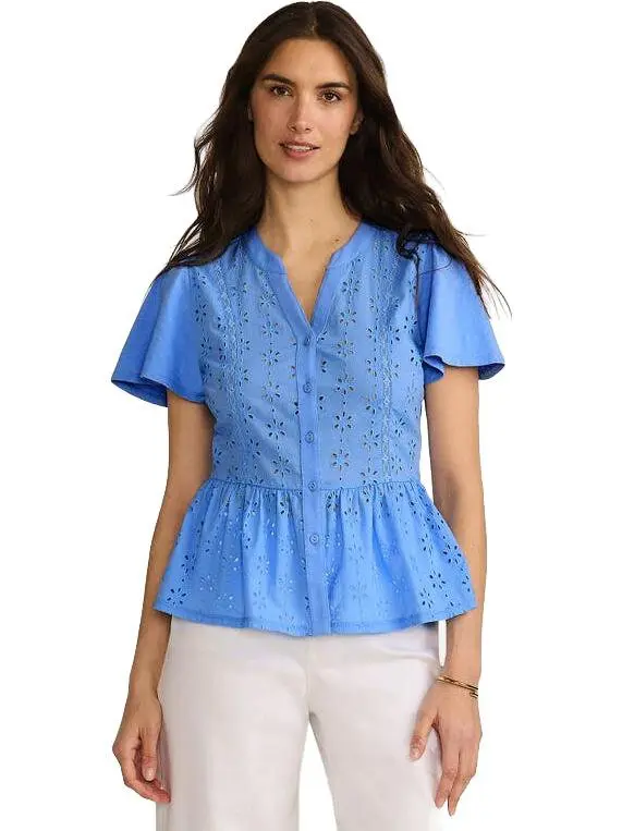 LANDS' END Mixed Media Eyelet Top - Crisp Blue