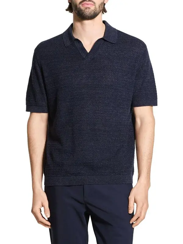 Theory Brenan Linen Blend Polo - Baltic