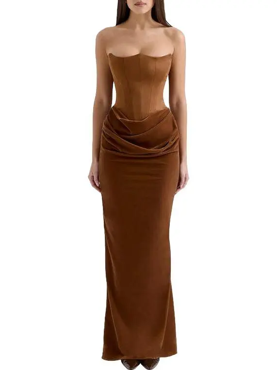 House Of Cb Persephone Strapless Corset Gown - Toffee