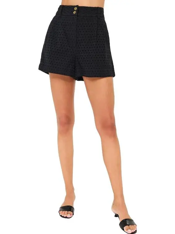 Cami Nyc Eyelet High-waist Cotton Shorts - Black