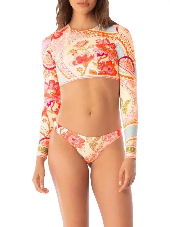MAAJI Spectacle Long Sleeve Crop Rashguard - Blue/ Coral Multi