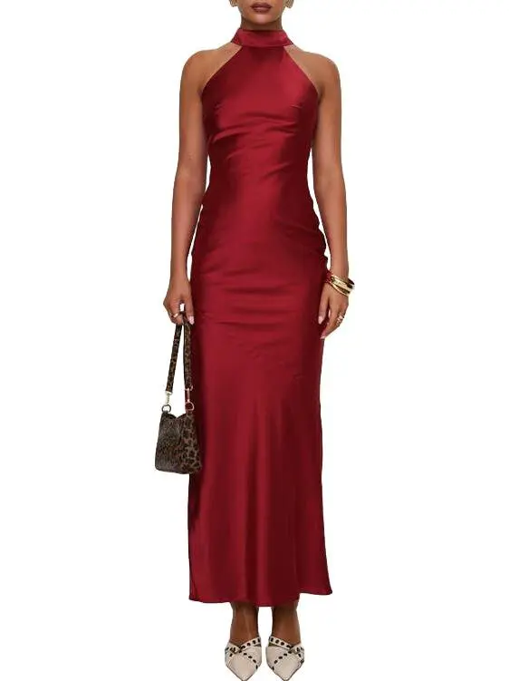 Princess Polly Satin Maxi Dress With Tie Back - Burgundy