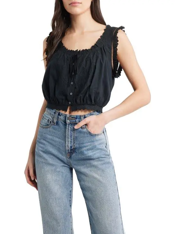 DÔEN Embroidered Crop Top - Black