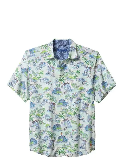 Tommy Bahama Tortola Paradise Isle Short Sleeve Lyocell & Cotton Button-up Shirt - White