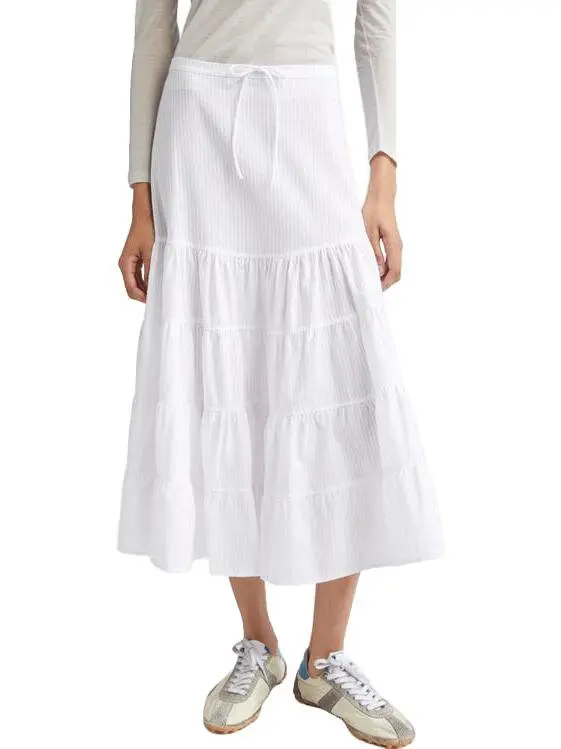 Paloma Wool Long Etoile Striped Tiered Cotton Maxi Skirt - White