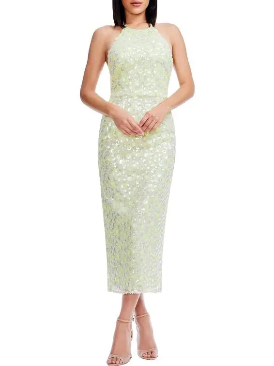 Dress The Population Dani Sequin Halter Cocktail Dress - Lemongrass Multi
