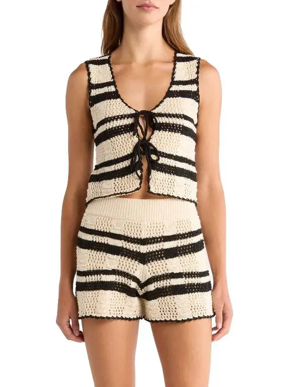 Elan Tie Front Vest - Natural Black Stripe