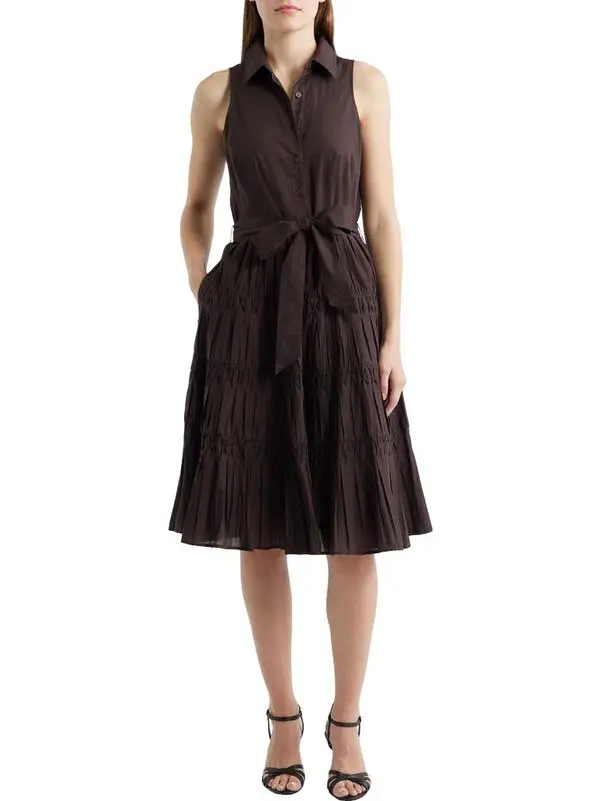 Anne Klein Sleeveless Shirtdress With Tie Waist - Java Chip