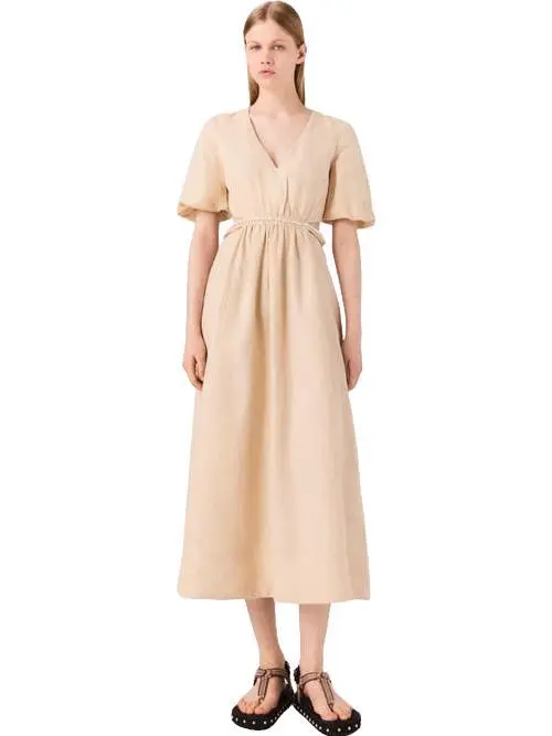 Maje Linen Maxi Dress - Beige